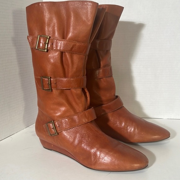 Steve Madden | Shoes | Steve Madden Brown Wedge Heel Mid Calf Leather ...